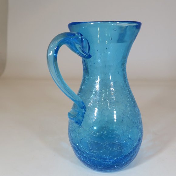 Accents | Vintage Blue Crackle Glass Pitcher Mini Small Hand Blown ...